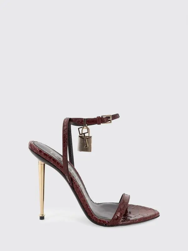 TOM FORD Padlock Crocodile Print Leather Sandals - Red