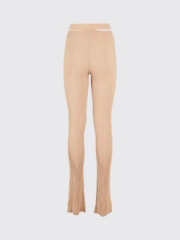 ANDREĀDAMO Ribbed Flare Knit Trousers - Nude