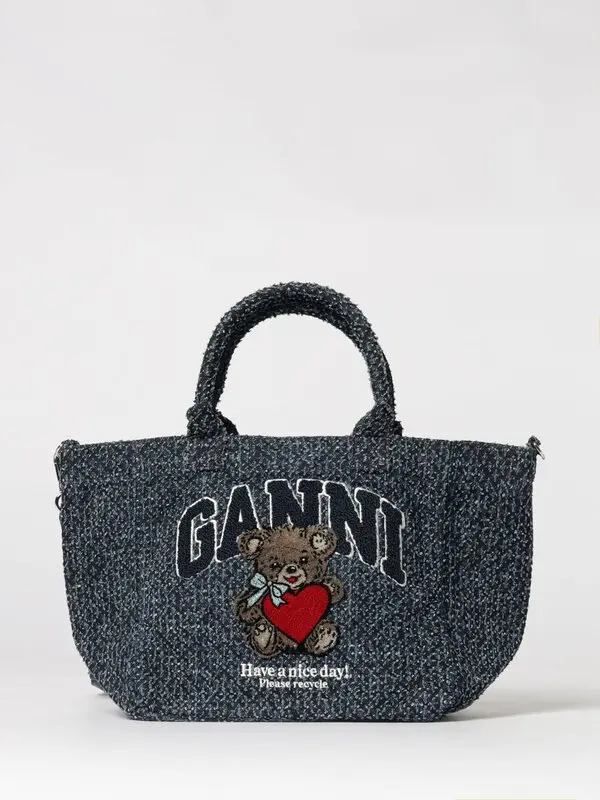 GANNI Organic Cotton Tweed Small Bear Tote Bag