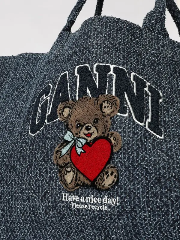 GANNI Medium Bear Tote Bag In Organic Cotton Tweed