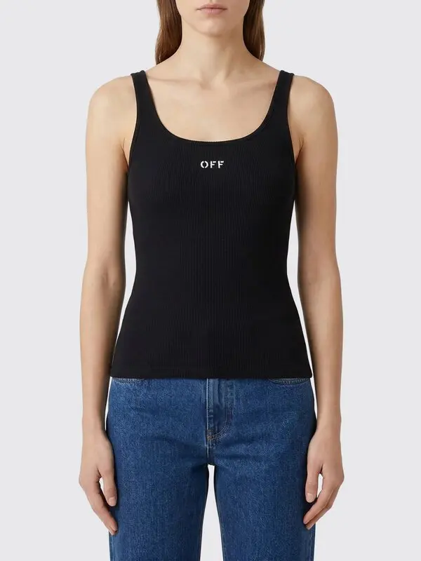 Off-White Ribbed Cotton Tank Top - Black 1