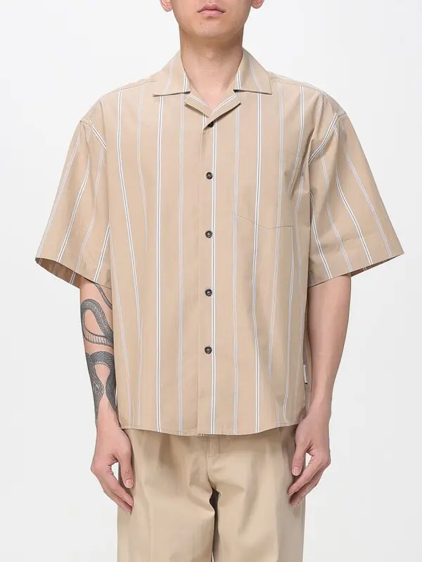 PAOLO PECORA Striped Cotton Blend Casual Shirt