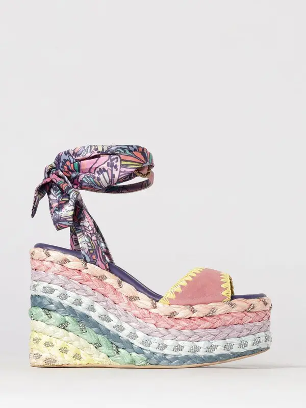 Kurt Geiger Suede And Printed Satin Chelsea Wedge Sandal - Pink