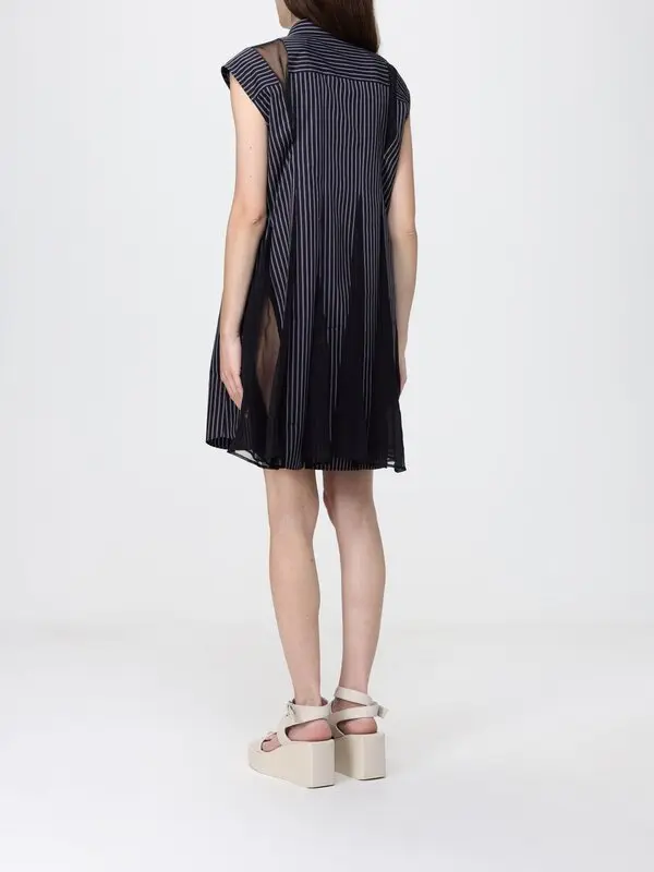 Sacai Striped Cotton Blend Shirt Dress - Navy