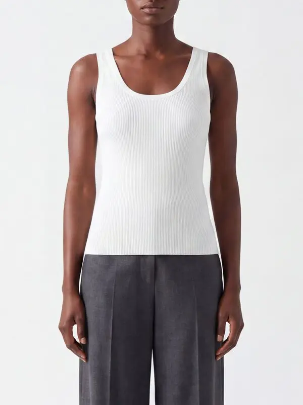Max Mara Ribbed Cotton Knit U-neck Top - Black