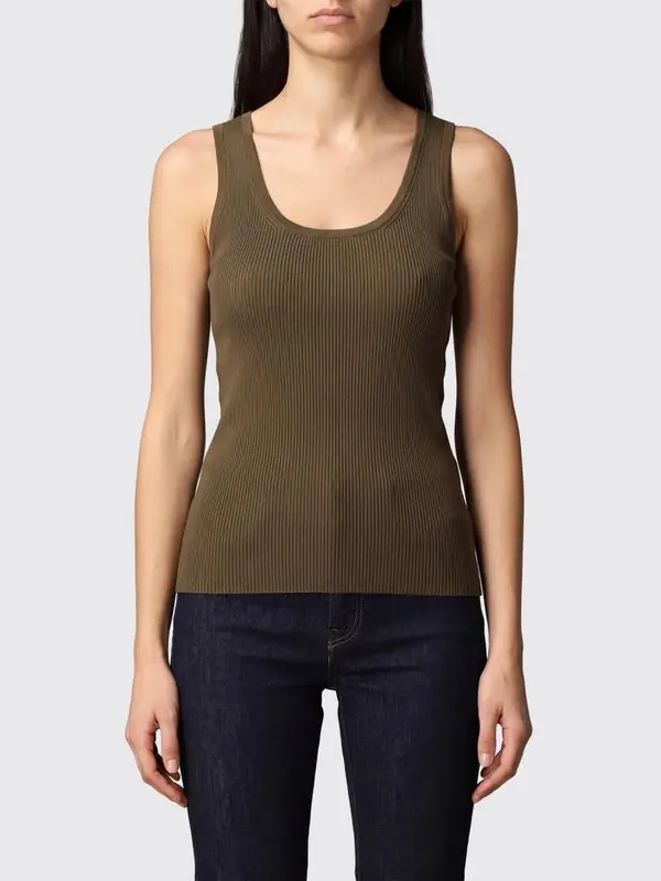 Max Mara Ribbed Cotton Knit U-neck Top - Green
