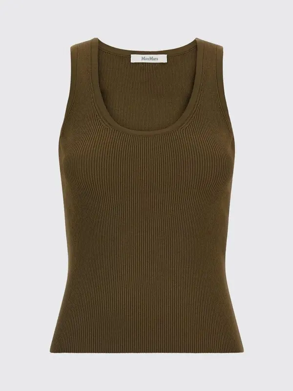 Max Mara Ribbed Cotton Knit U-neck Top - Green