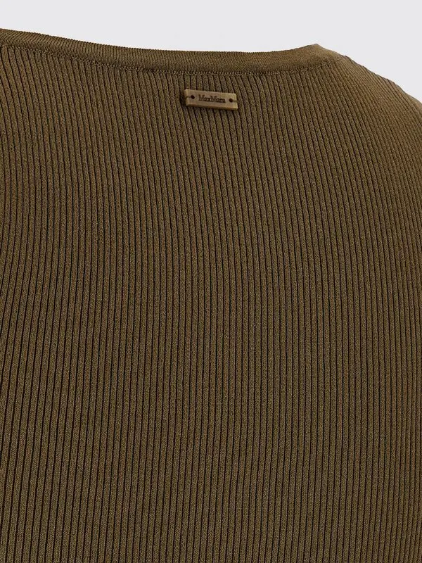 Max Mara Ribbed Cotton Knit U-neck Top - Green