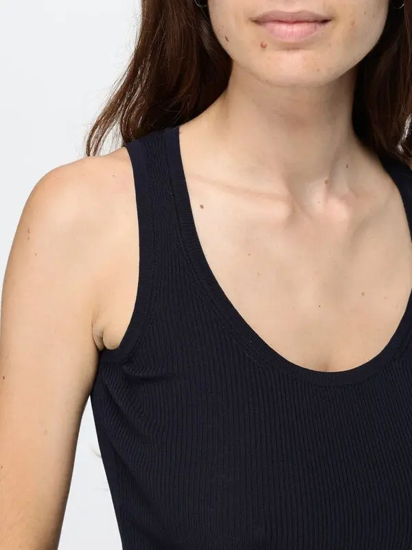Max Mara Slim Fit Ribbed Cotton Knit U-neck Top