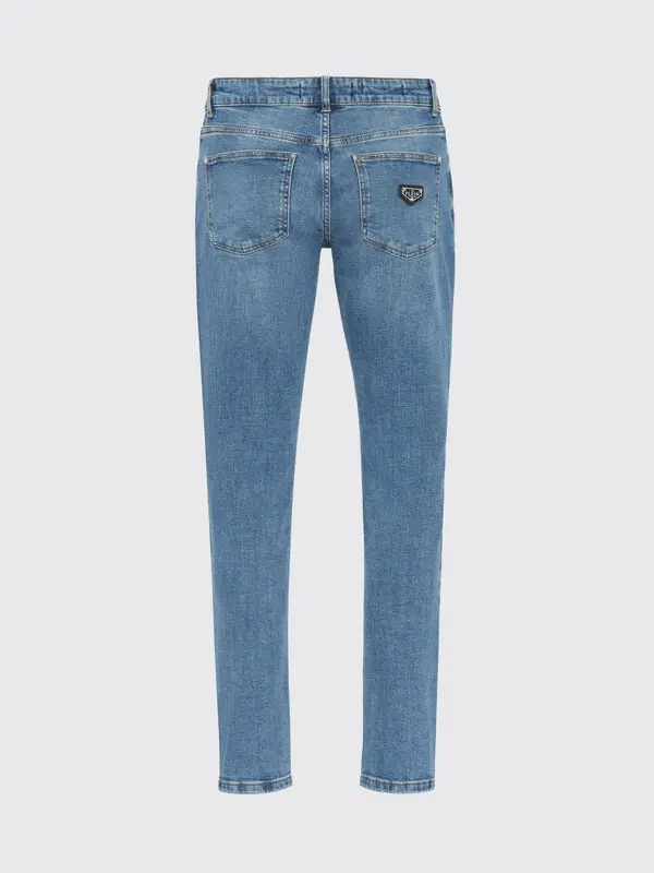 Philipp Plein Distressed Cotton Denim Slim Fit Jeans - Blue