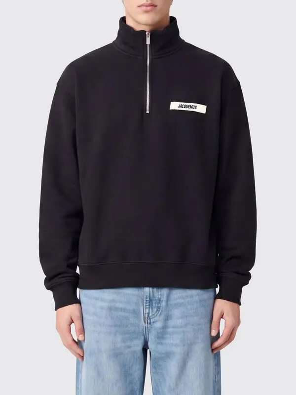 Jacquemus Sweatshirt With Half Zip And Stand Collar - Black