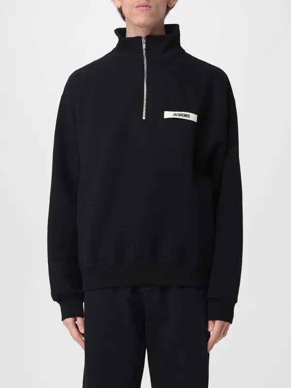 Jacquemus Sweatshirt With Half Zip And Stand Collar - Black