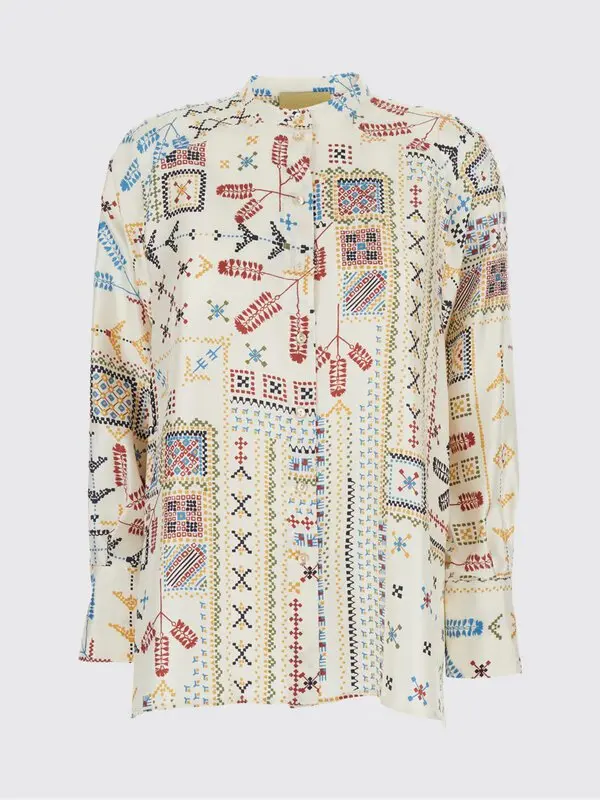 Momoni Silk Shirt With Ethnic Print - Ivory