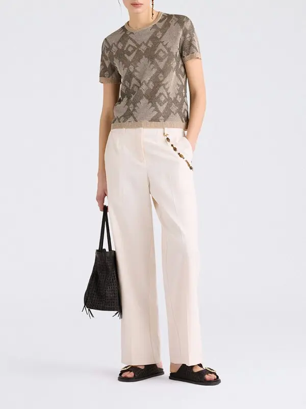 Momoni Jacquard Viscose Blend Crew Neck Sweater