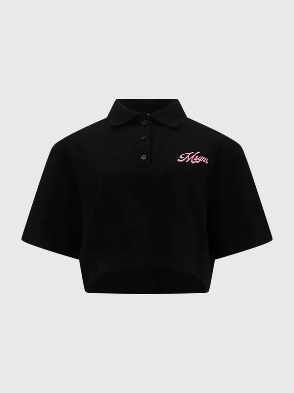MSGM Logo Cotton Crop Polo Shirt - Black