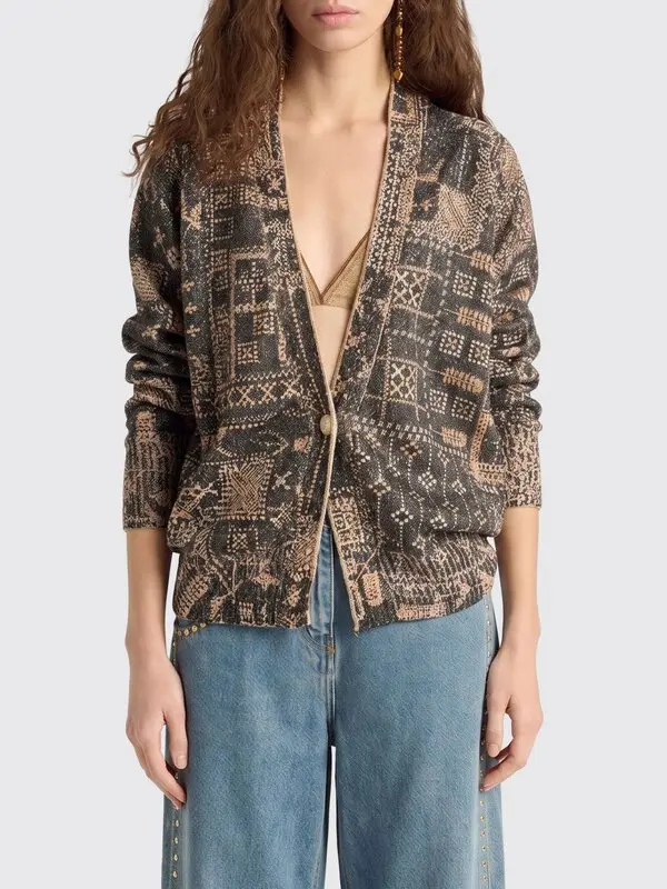 Momoni Abstract Jacquard Pattern V-neck Cardigan
