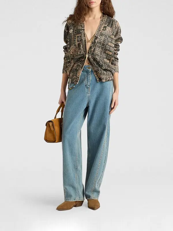 Momoni Abstract Jacquard Pattern V-neck Cardigan