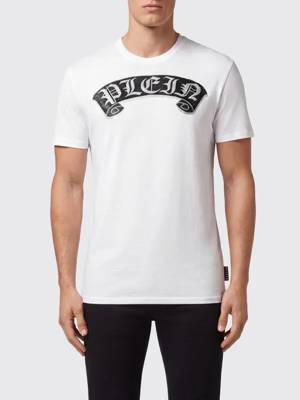 Philipp Plein Cotton T-shirt With Embroidered Logo And Rhinestone Application - White