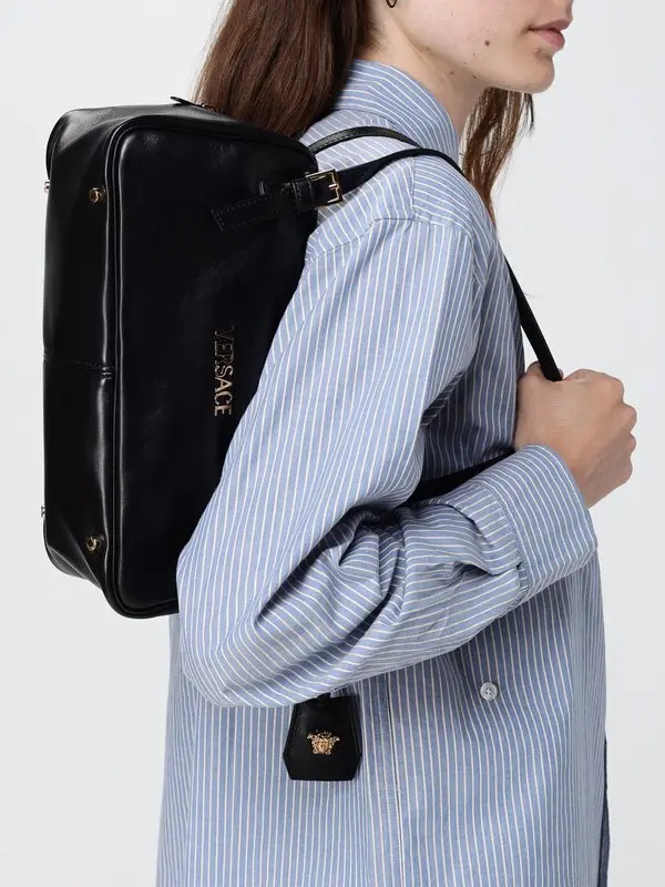 Versace Leather Tag Bag - Black