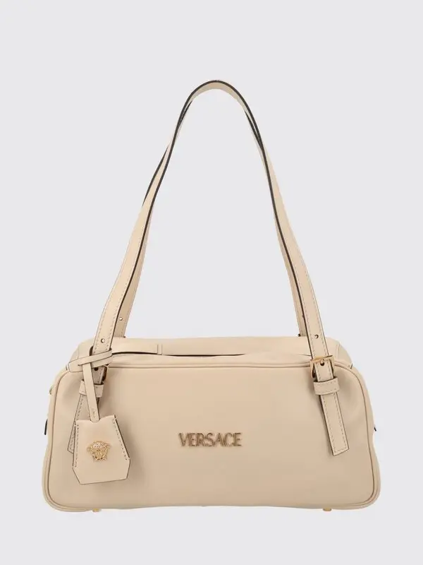Versace Smooth Lambskin Shoulder Bag With Gold Tone Accents - Ivory