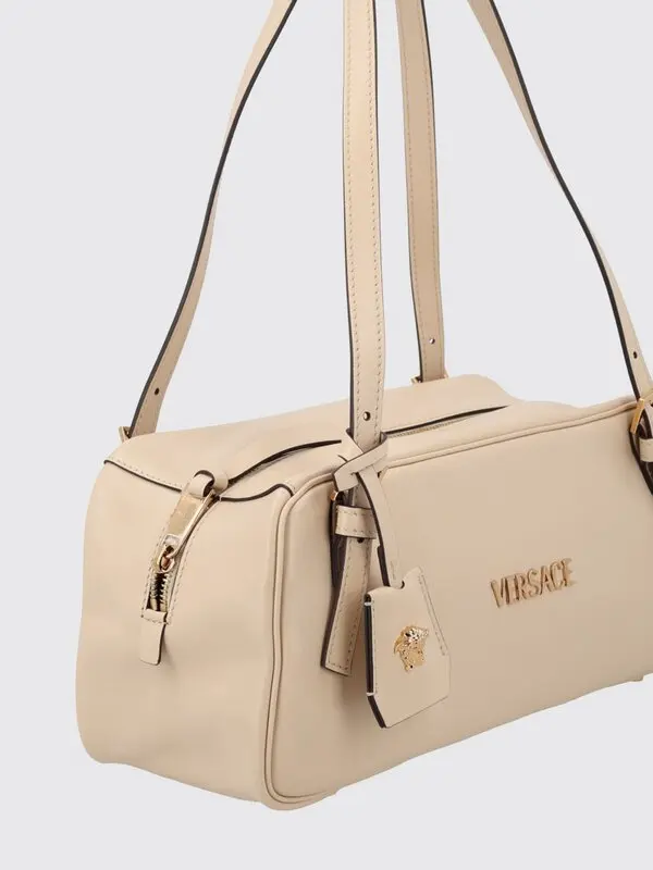 Versace Smooth Lambskin Shoulder Bag With Gold Tone Accents - Ivory