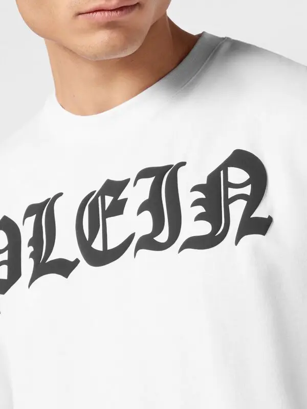 Philipp Plein Gothic Graphic Print Cotton T-shirt With Contrasting Logo - White