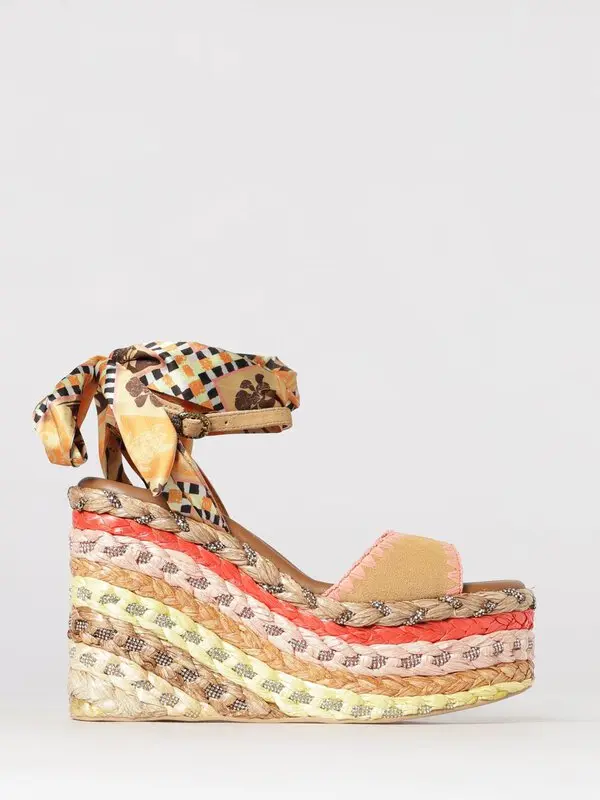 Kurt Geiger Suede And Printed Satin Chelsea Wedge Sandal - Mustard