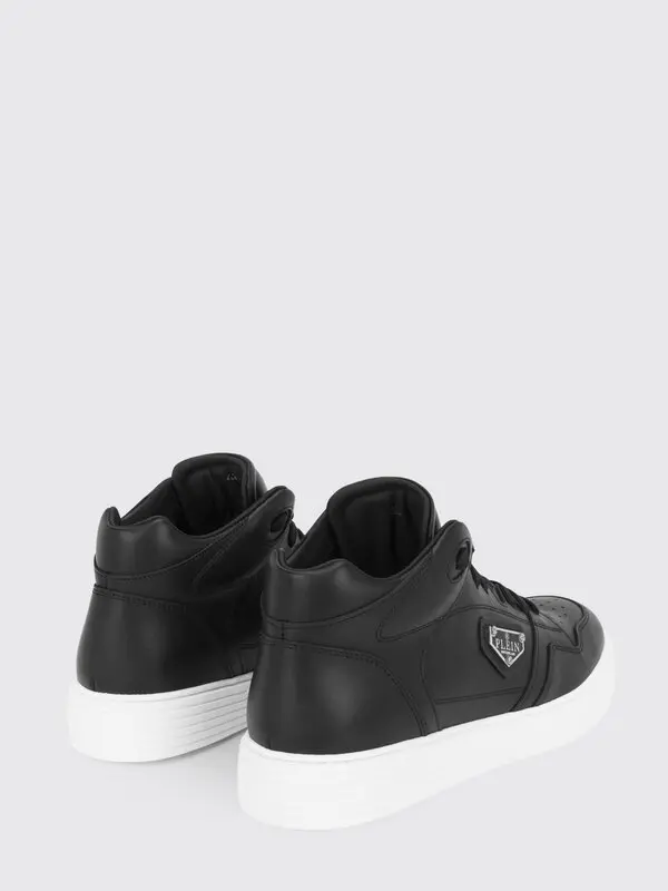 Philipp Plein High-top Lace-up Sneakers In Smooth Leather With Perforated Toe - Black