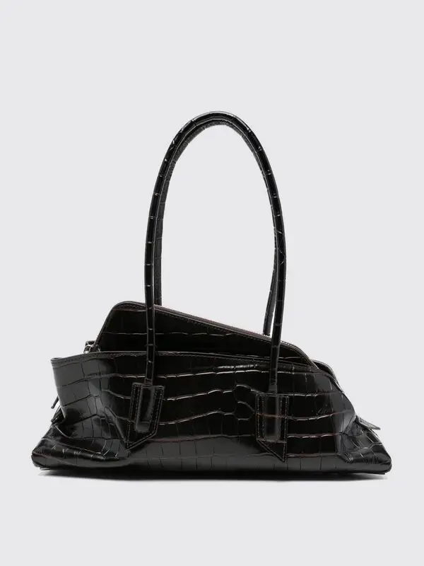 Attico Croc Effect Shoulder Bag - Coffee