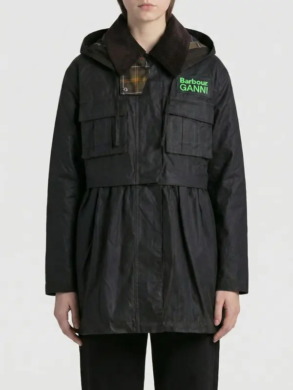 BARBOUR X GANNI Transformable Peplum Wax Jacket - Black