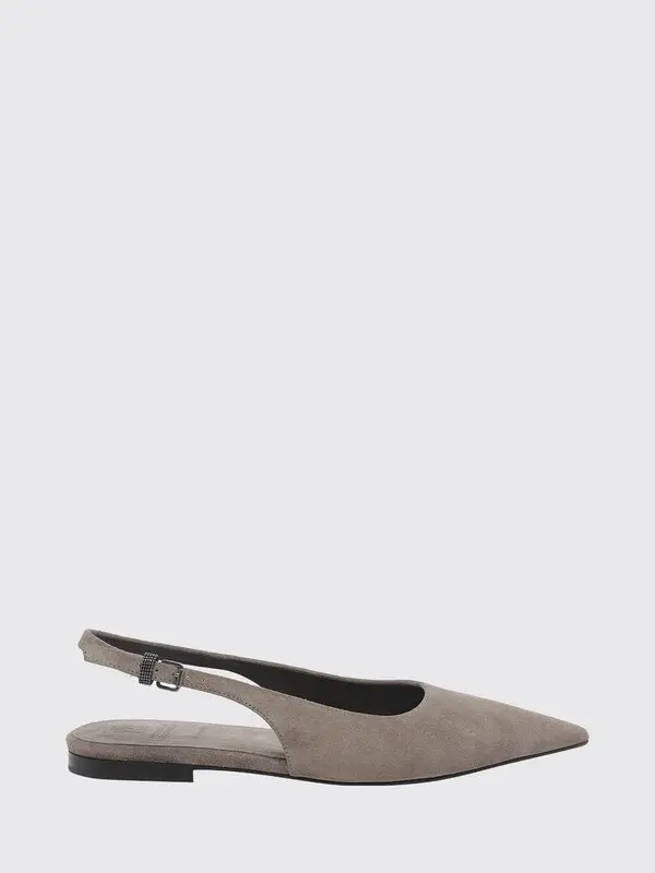 Brunello Cucinelli Suede Slingback Flats - Grey