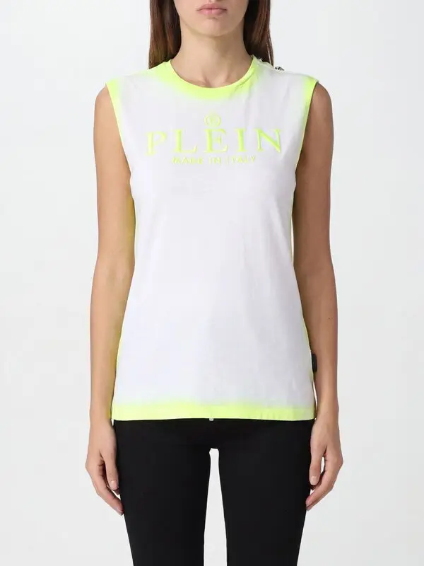 Philipp Plein Sleeveless Slim Fit Cotton Top With Hexagon Logo