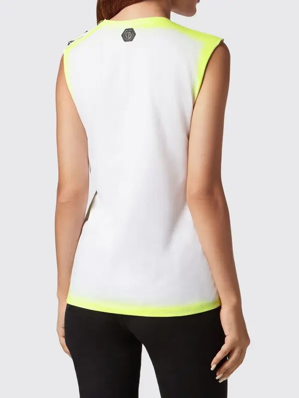 Philipp Plein Sleeveless Slim Fit Cotton Top With Hexagon Logo