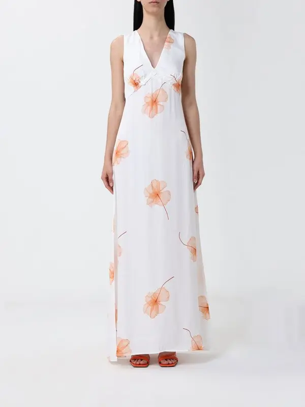 MAR DE MARGARITAS Long Viscose Floral Print Dress - Peach