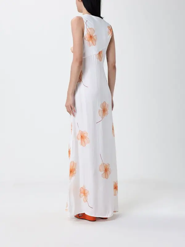 MAR DE MARGARITAS Long Viscose Floral Print Dress - Peach