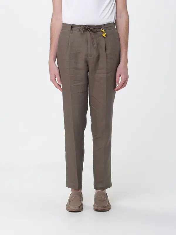 MANUEL RITZ Linen Slim Fit Trousers With Drawstring - Dove Grey