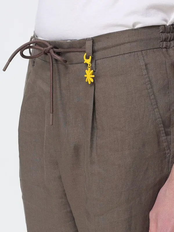 MANUEL RITZ Linen Slim Fit Trousers With Drawstring - Dove Grey