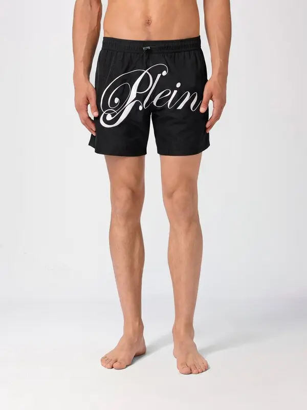 Philipp Plein Technical Fabric Swim Shorts With Embroidered Logo - Black