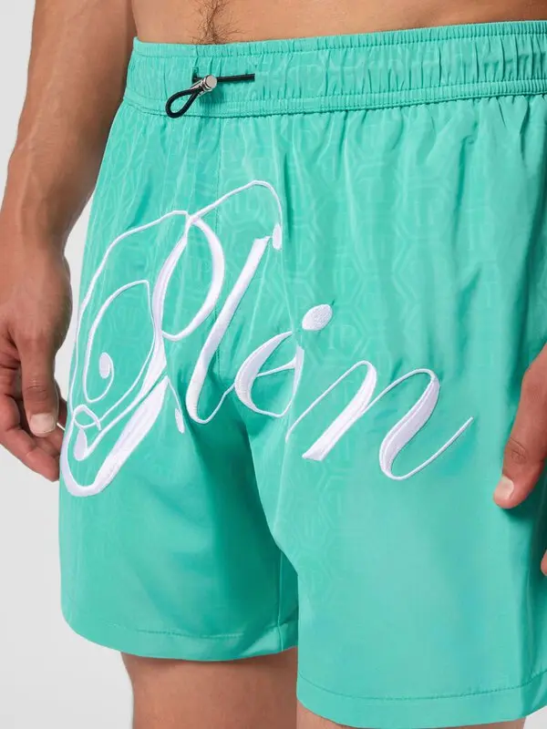 Philipp Plein Technical Fabric Swim Shorts With Embroidered Logo