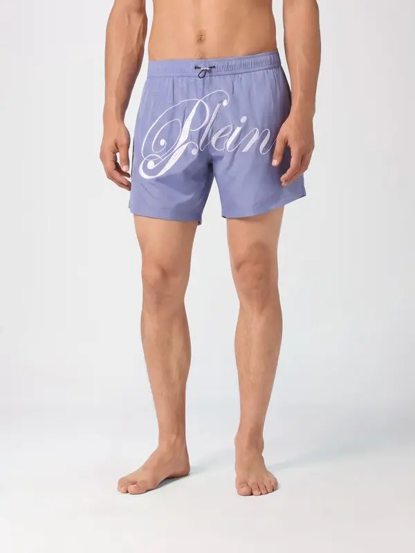 Philipp Plein Technical Fabric Swim Shorts With Embroidered Logo - Turquoise