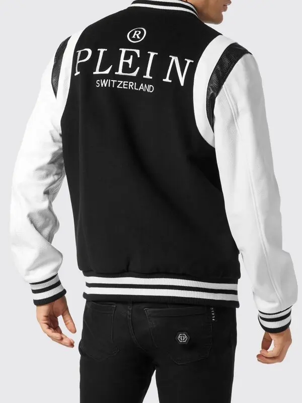 Philipp Plein Wool-felt Varsity Bomber Jacket With Leather Sleeves