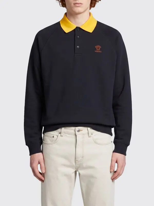 Versace Cotton Polo Shirt With Medusa Logo - Navy