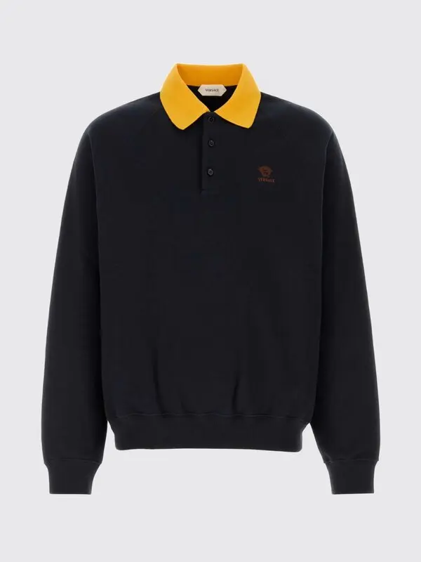 Versace Cotton Polo Shirt With Medusa Logo - Navy