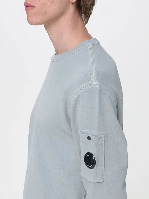 C.P. COMPANY Cotton Crewneck Sweatshirt With Logo Detail - Silver