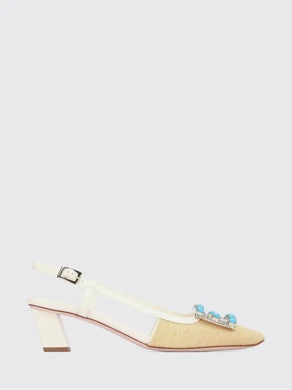 ROGER VIVIER Embellished Canvas And Leather Slingback With Jewel Buckle