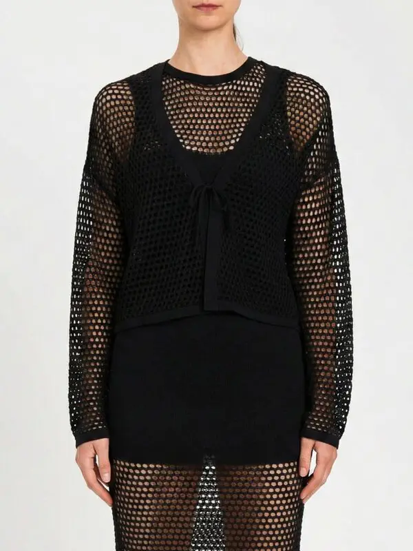 TWINSET Viscose Blend Openwork Cardigan - Black