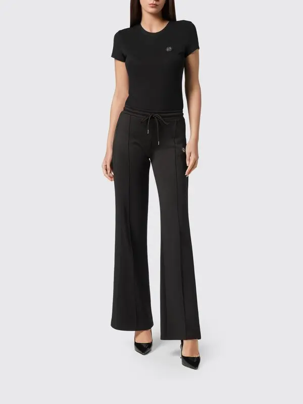 Philipp Plein Wide Leg Trousers With Drawstring Waist - Black