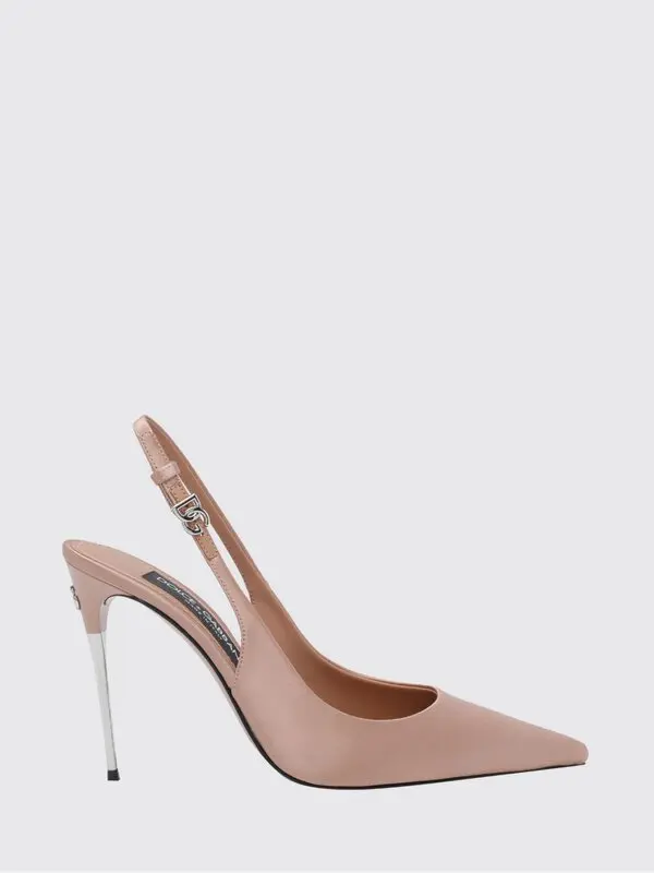 Dolce & Gabbana Silk Blend Slingback Pumps With Metallic Dg Monogram - Pink