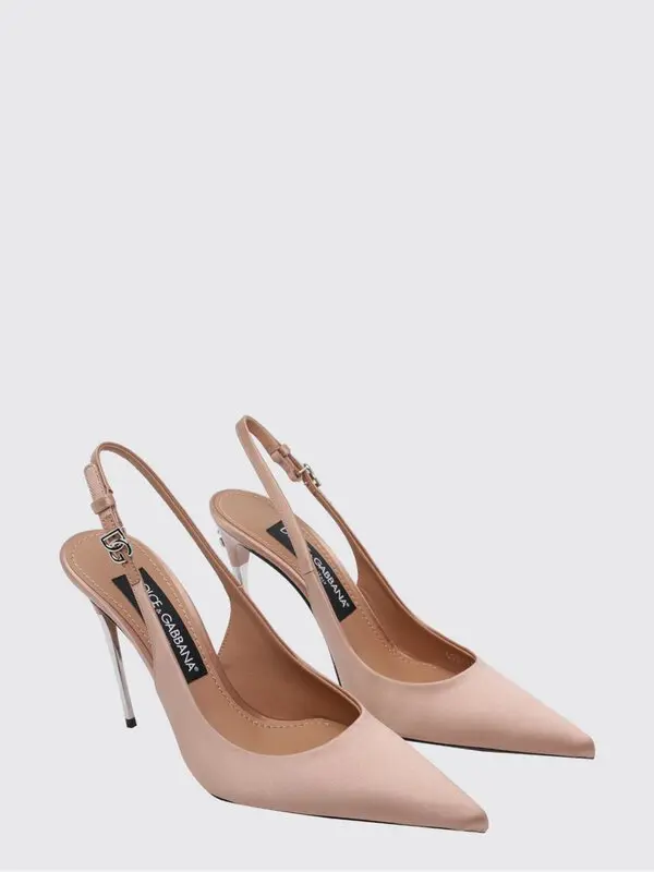 Dolce & Gabbana Silk Blend Slingback Pumps With Metallic Dg Monogram - Pink