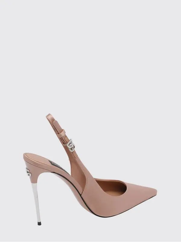 Dolce & Gabbana Silk Blend Slingback Pumps With Metallic Dg Monogram - Pink